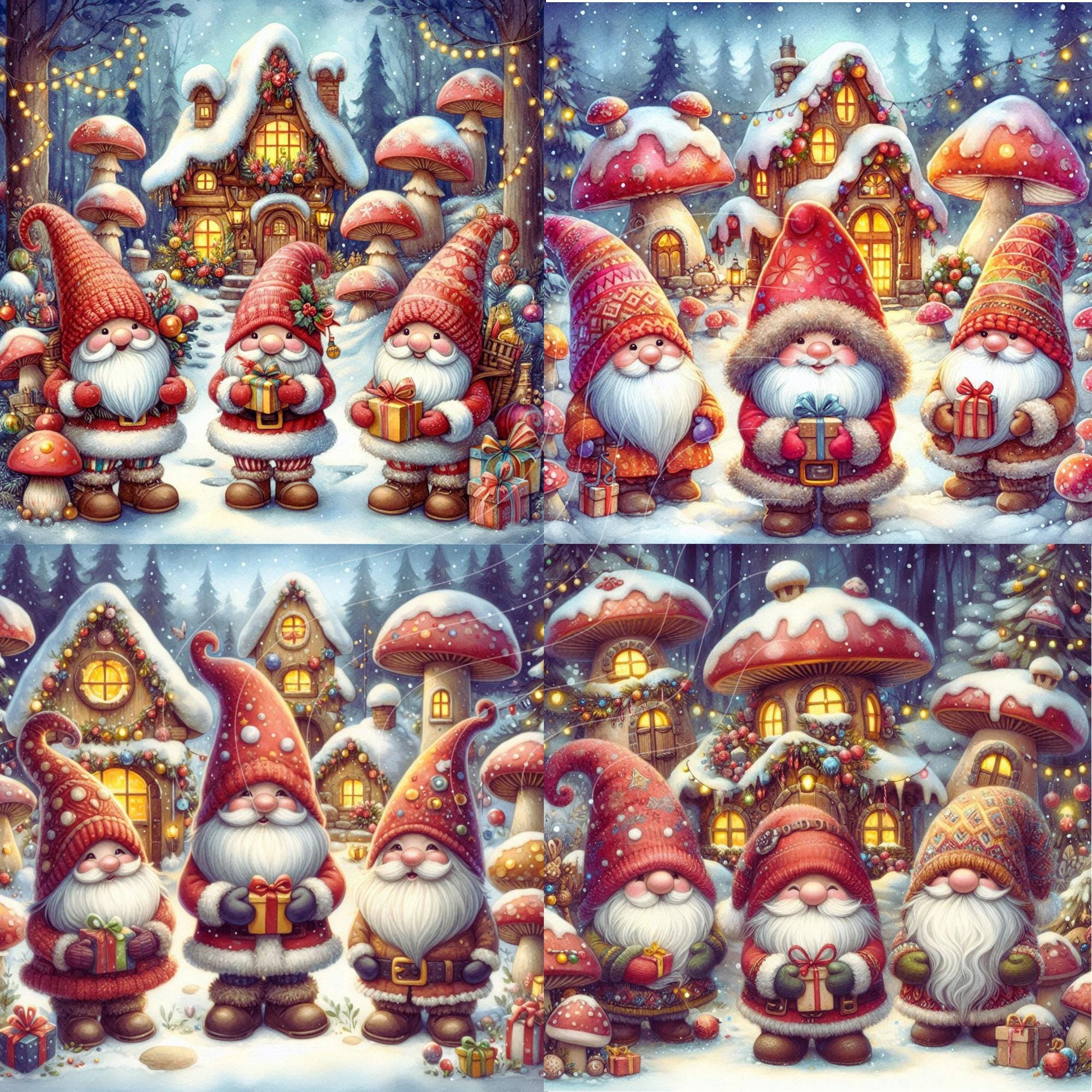 Christmas Gnomes Watercolor Clipart Bundle: Holiday Village (digital ...