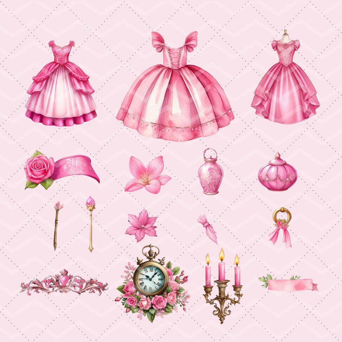 Watercolor Pink Princess Clipart, Little Princess Clipart, Fairy Tale ...