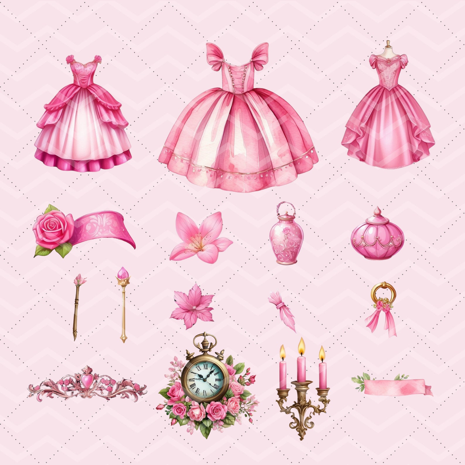 Watercolor Pink Princess Clipart, Little Princess Clipart, Fairy Tale ...