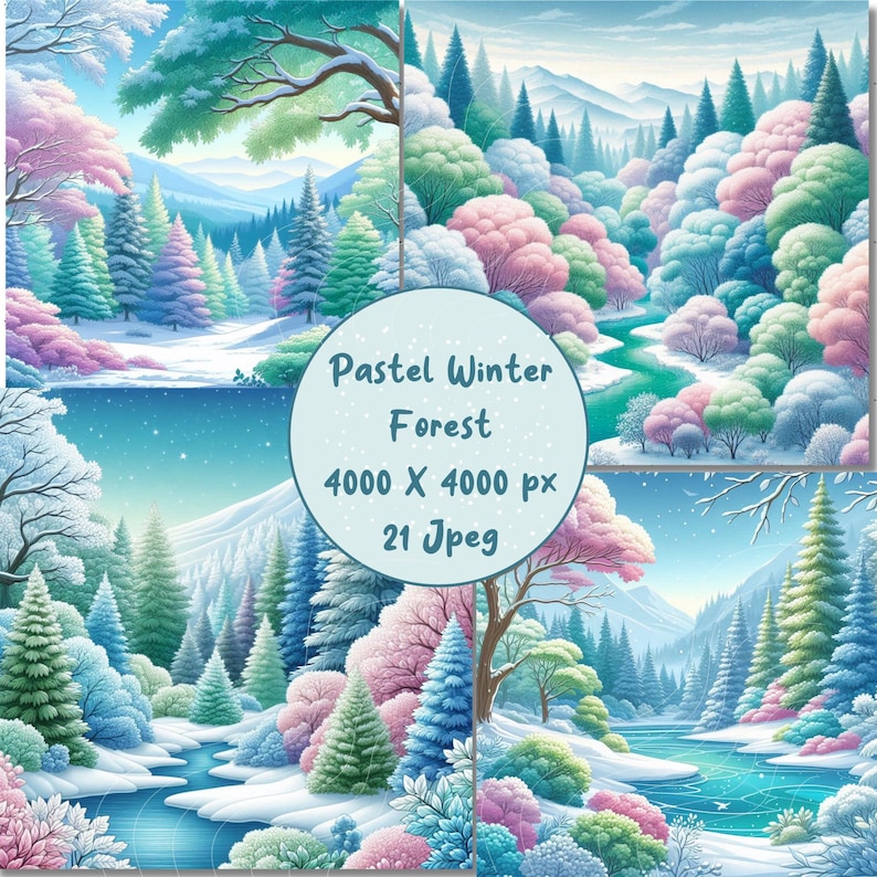 21 Enchanted Forest Clipart, Pastel Magic Winter Forest, Printable ...