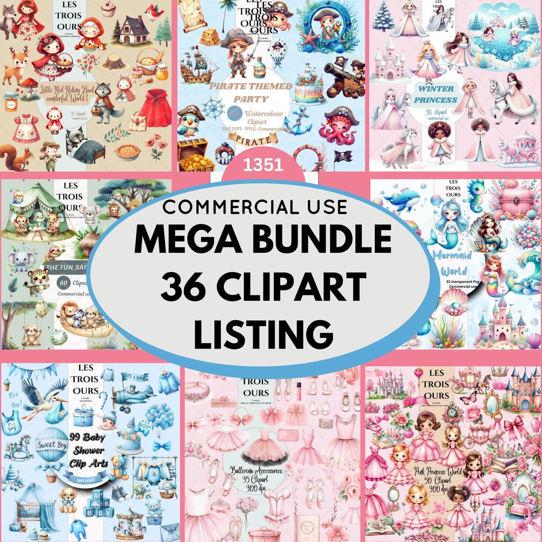 Mega Bundle , Watercolour Clipart Bundle, 36 Listings and Bonuses ...