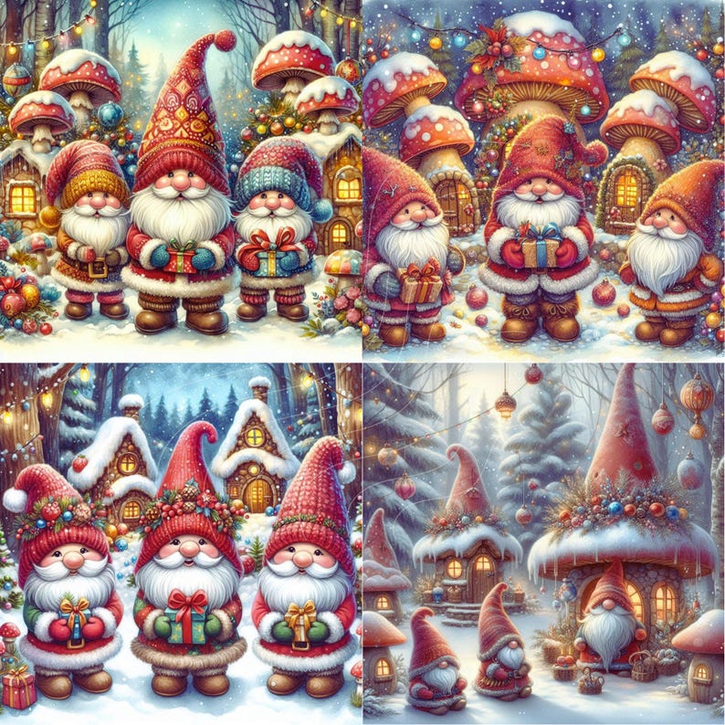 Christmas Gnomes Watercolor Clipart Bundle: Holiday Village (digital ...