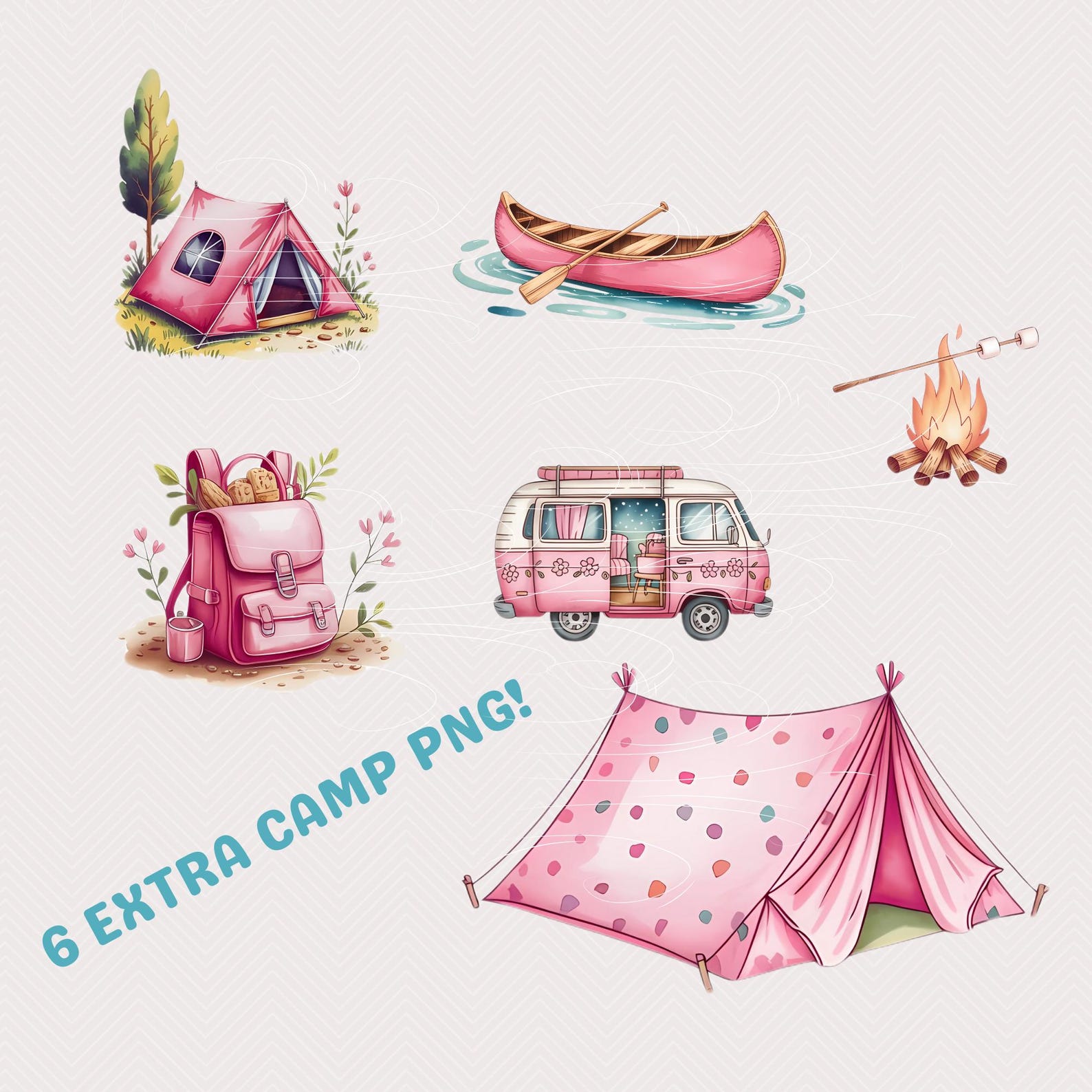 Girly Camping Clipart: Campfire, Tent, Canoe (PNG Digital Download) - Etsy