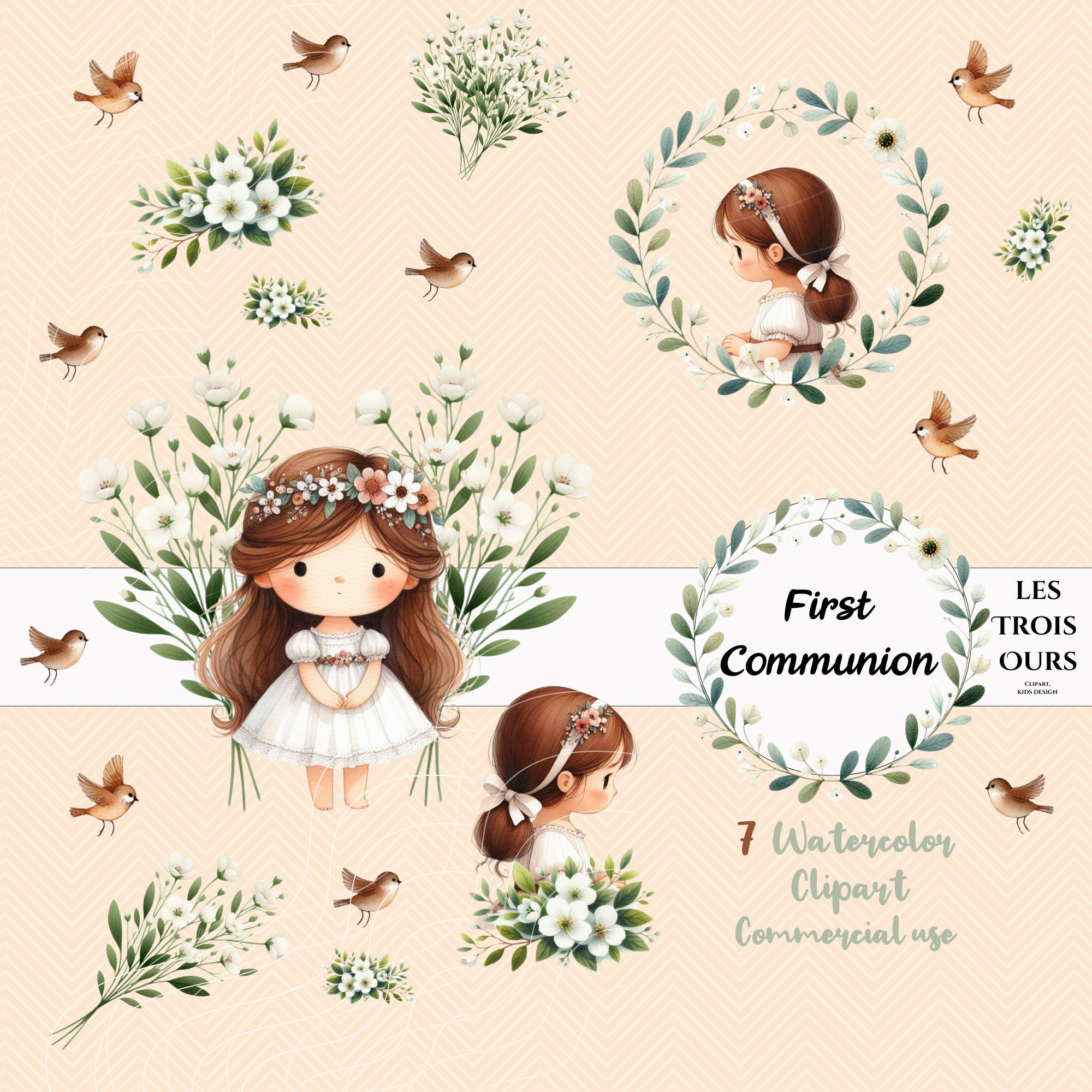 First Communion Clipart Watercolor Clipart 1st Communion Characters ...