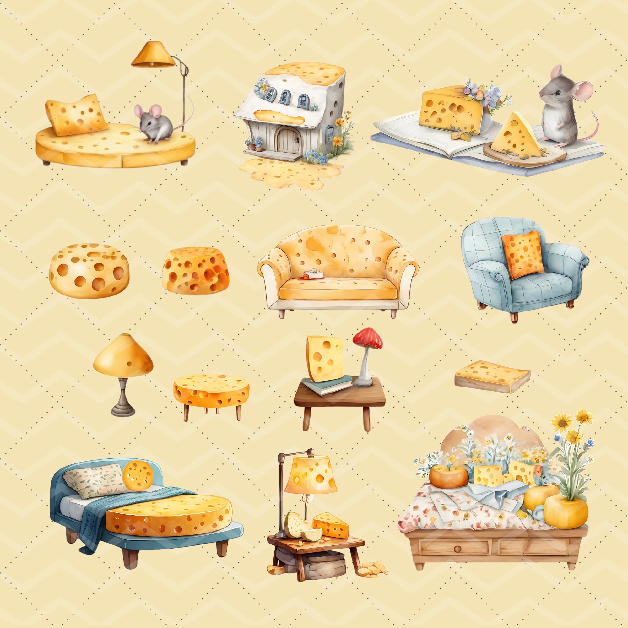 Watercolour Cheese Bundle Clipart House of Cheese Furniture ,cute ...
