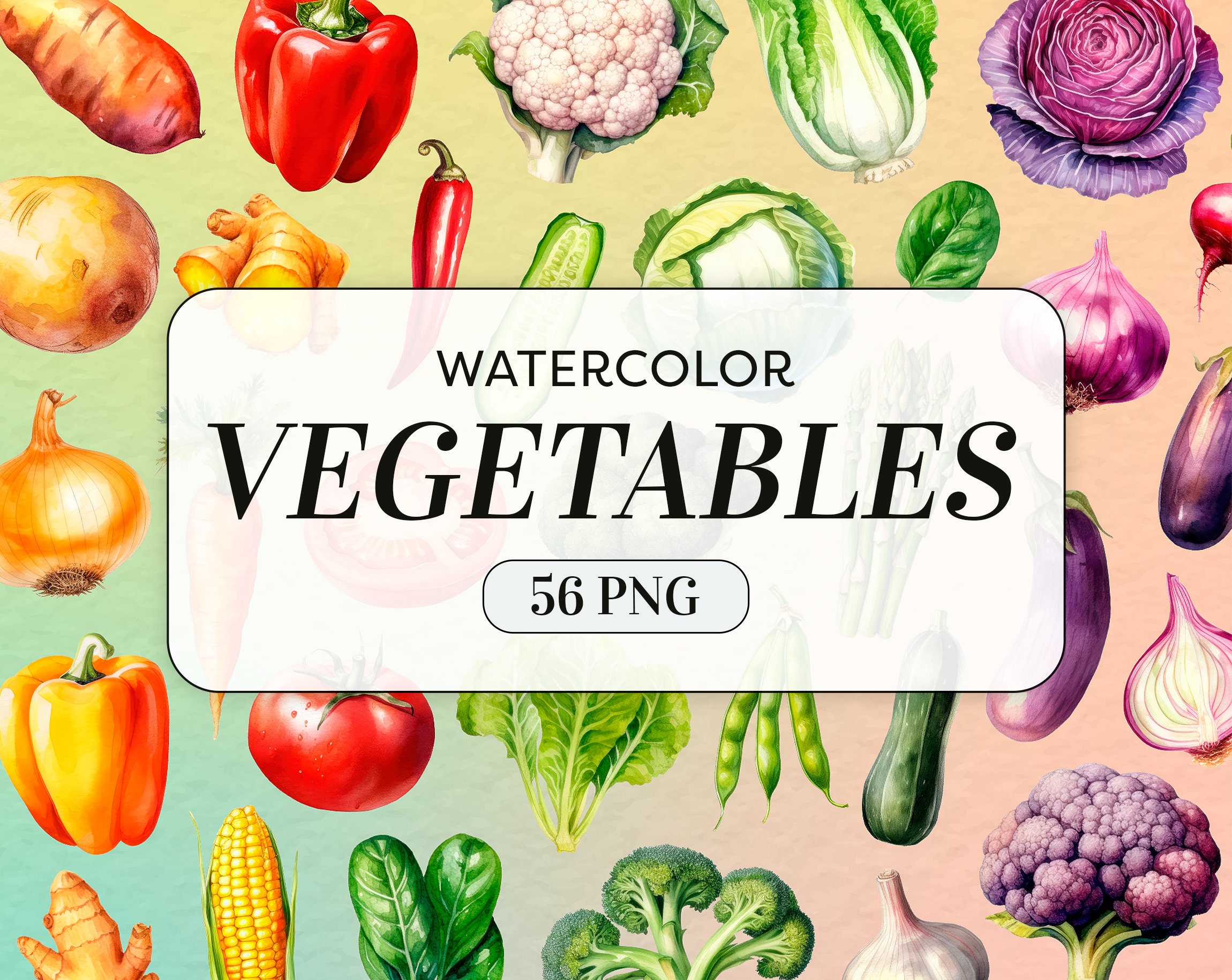 Watercolor Vegetables Clipart - Vegetables PNG - Commercial Use ...