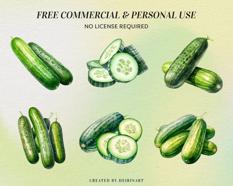 Watercolor Cucumber Clipart - Watercolor Vegetables Fruits - Commercial ...