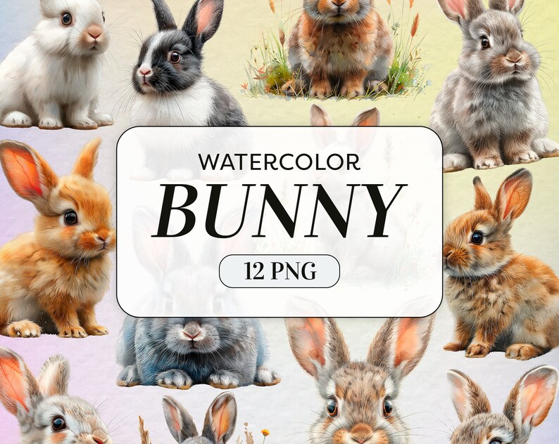 Watercolor Bunny Clipart Cute Bunny Rabbit PNG Commercial Use Baby ...
