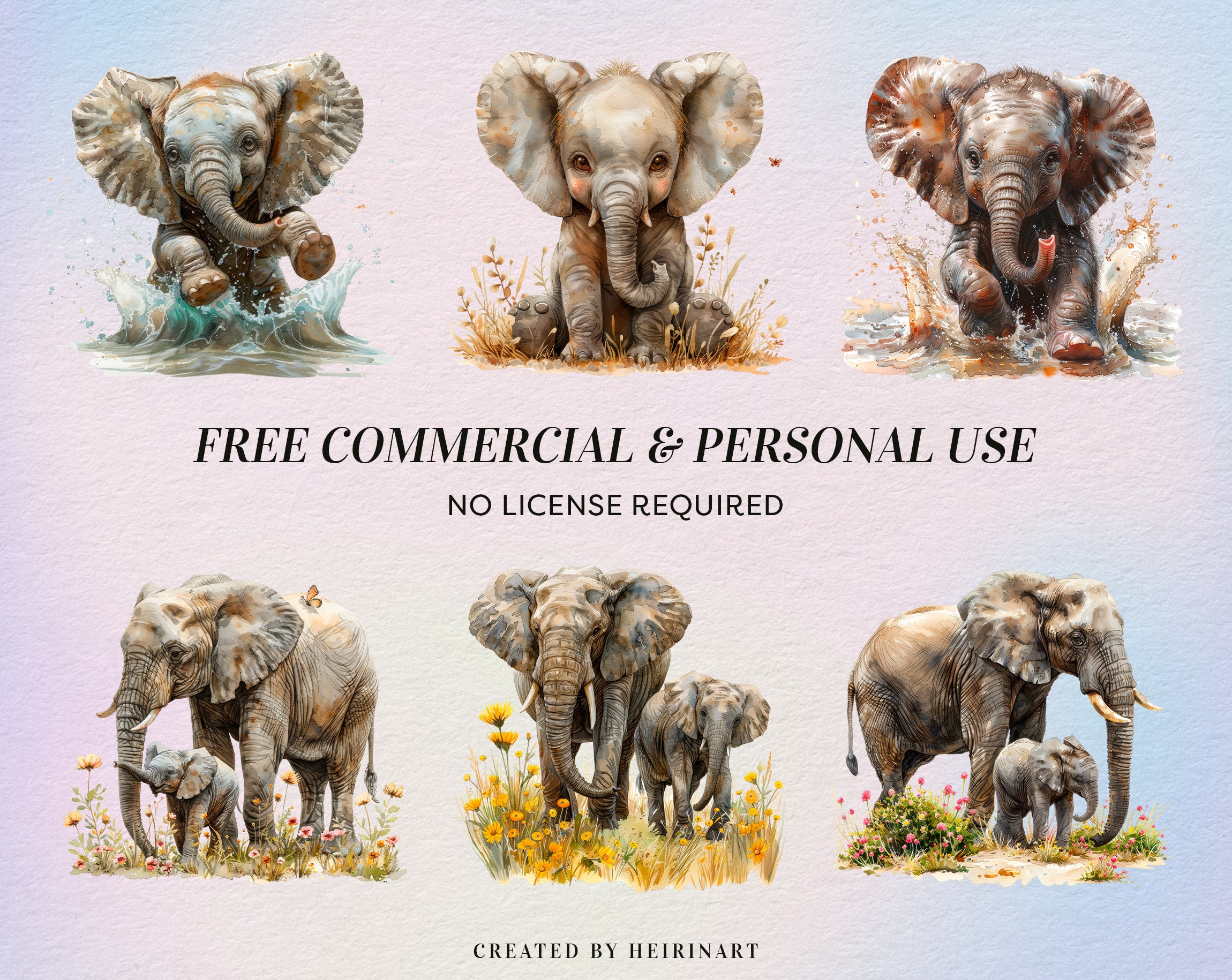 Watercolor Baby Elephant Clipart Cute Elephant PNG Commercial Use ...