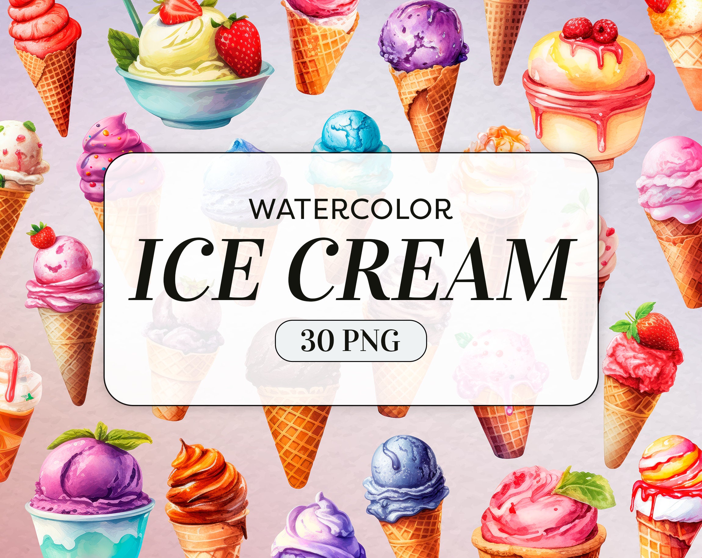 Watercolor Ice Cream Clipart - Watercolor Ice Cream PNG - Commercial ...