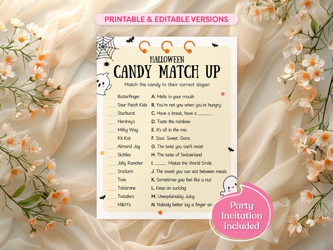 Candy Match up Halloween Game, Printable & Editable Game, Fun Party ...