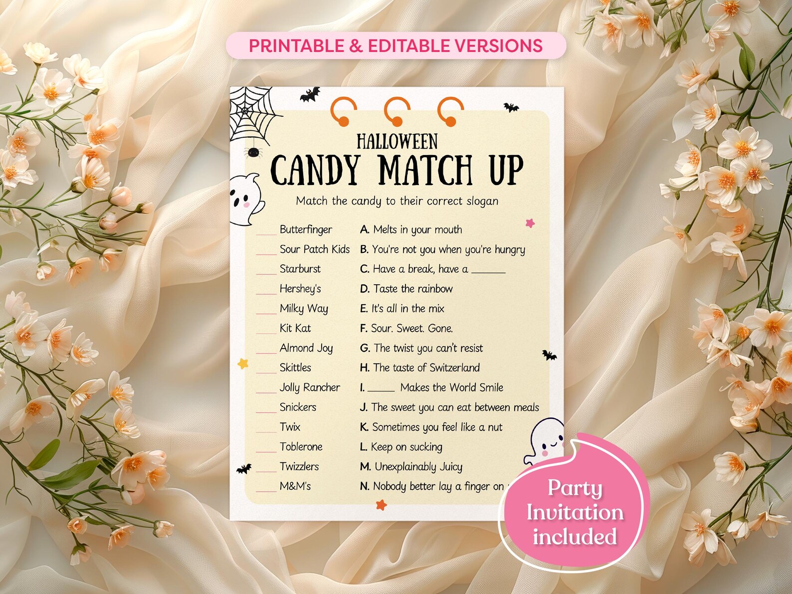 Candy Match up Halloween Game, Printable & Editable Game, Fun Party ...