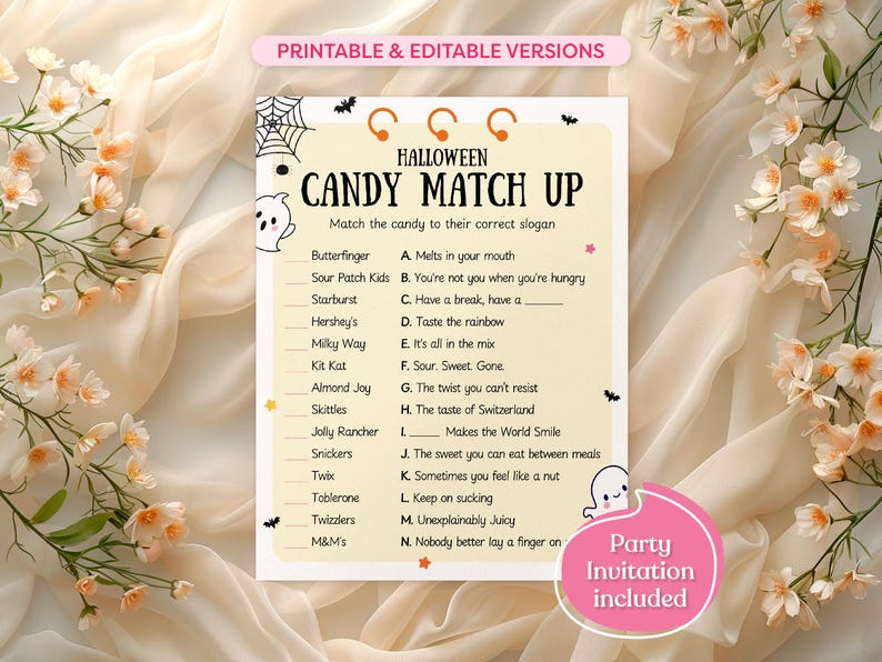 Candy Match up Halloween Game, Printable & Editable Game, Fun Party ...