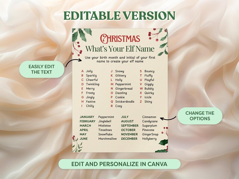 What's Your Elf Name Christmas Party Game, Printable & Editable Game ...