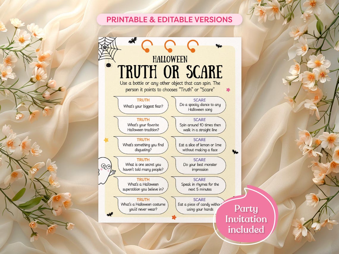 Truth or Scare Halloween Game, Printable & Editable Game, Fun Party ...