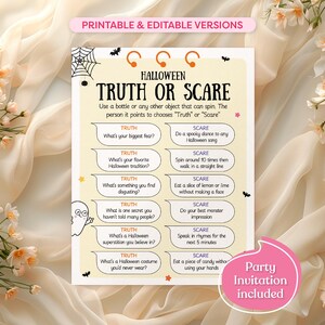 Truth or Scare Halloween Game, Printable & Editable Game, Fun Party ...