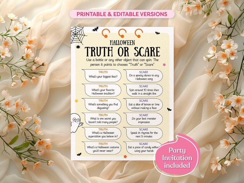 Truth or Scare Halloween Game, Printable & Editable Game, Fun Party ...
