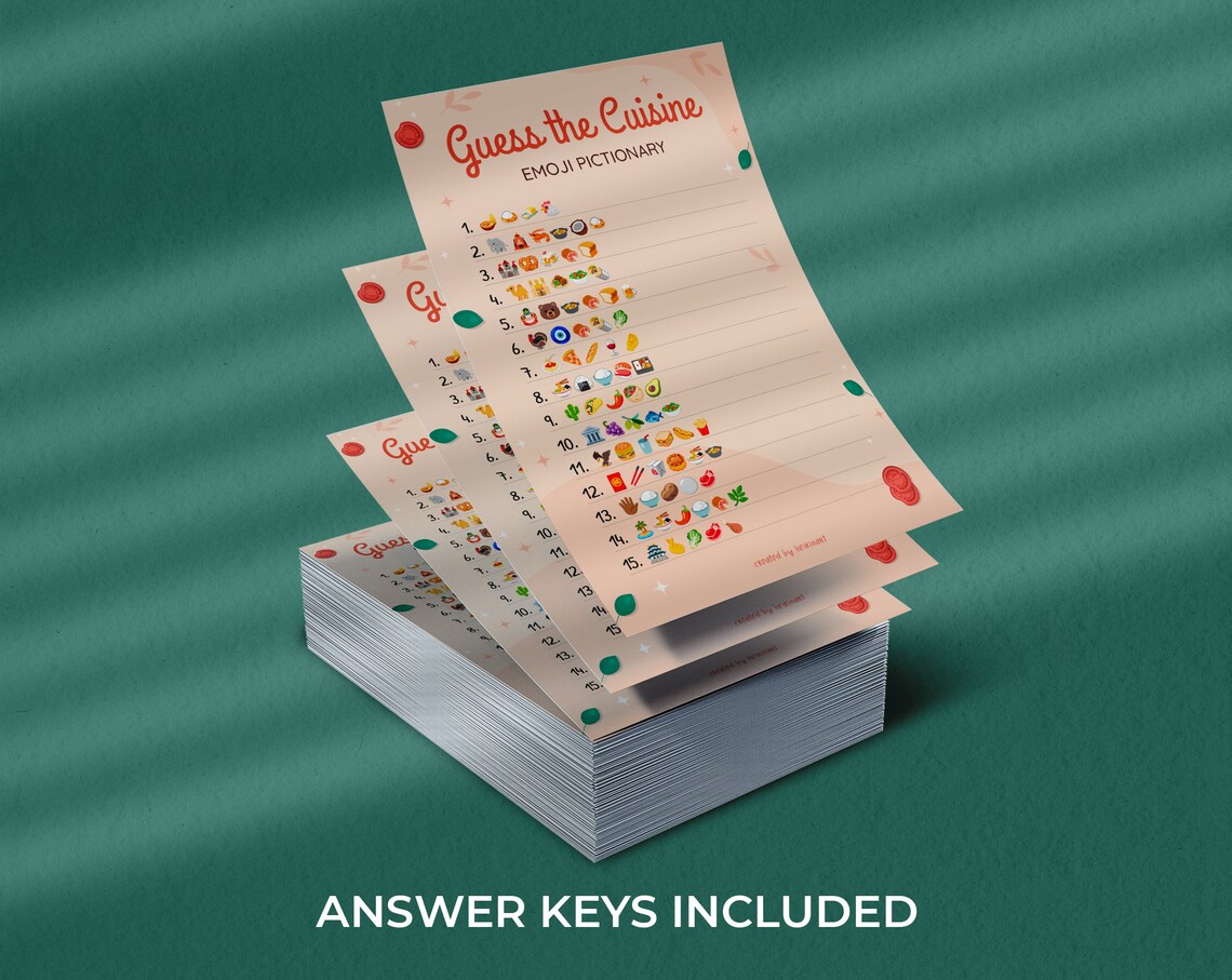 Guess the Cuisine Emoji Pictionary, Printable Party Games, Food Emoji ...