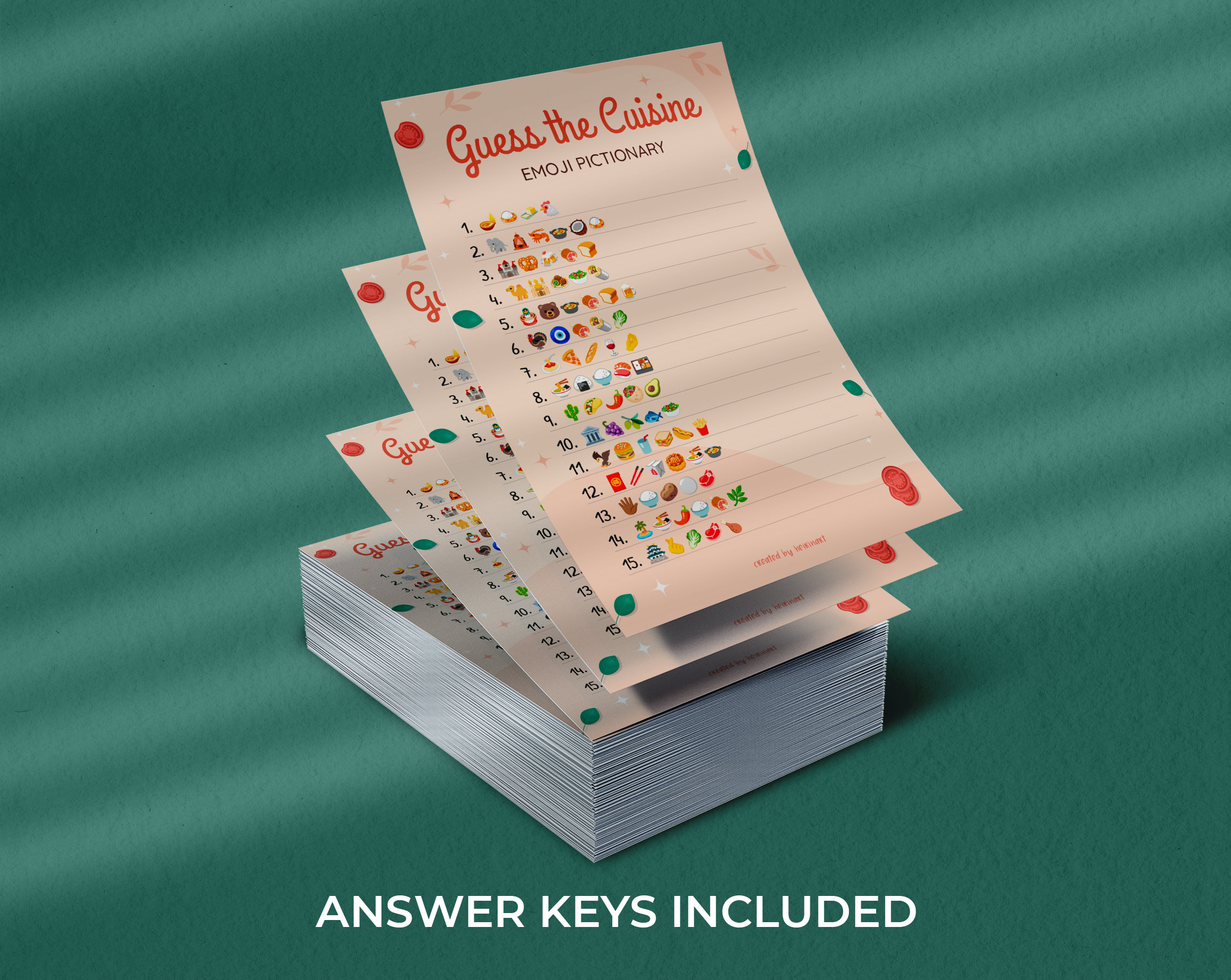 Guess the Cuisine Emoji Pictionary, Printable Party Games, Food Emoji ...