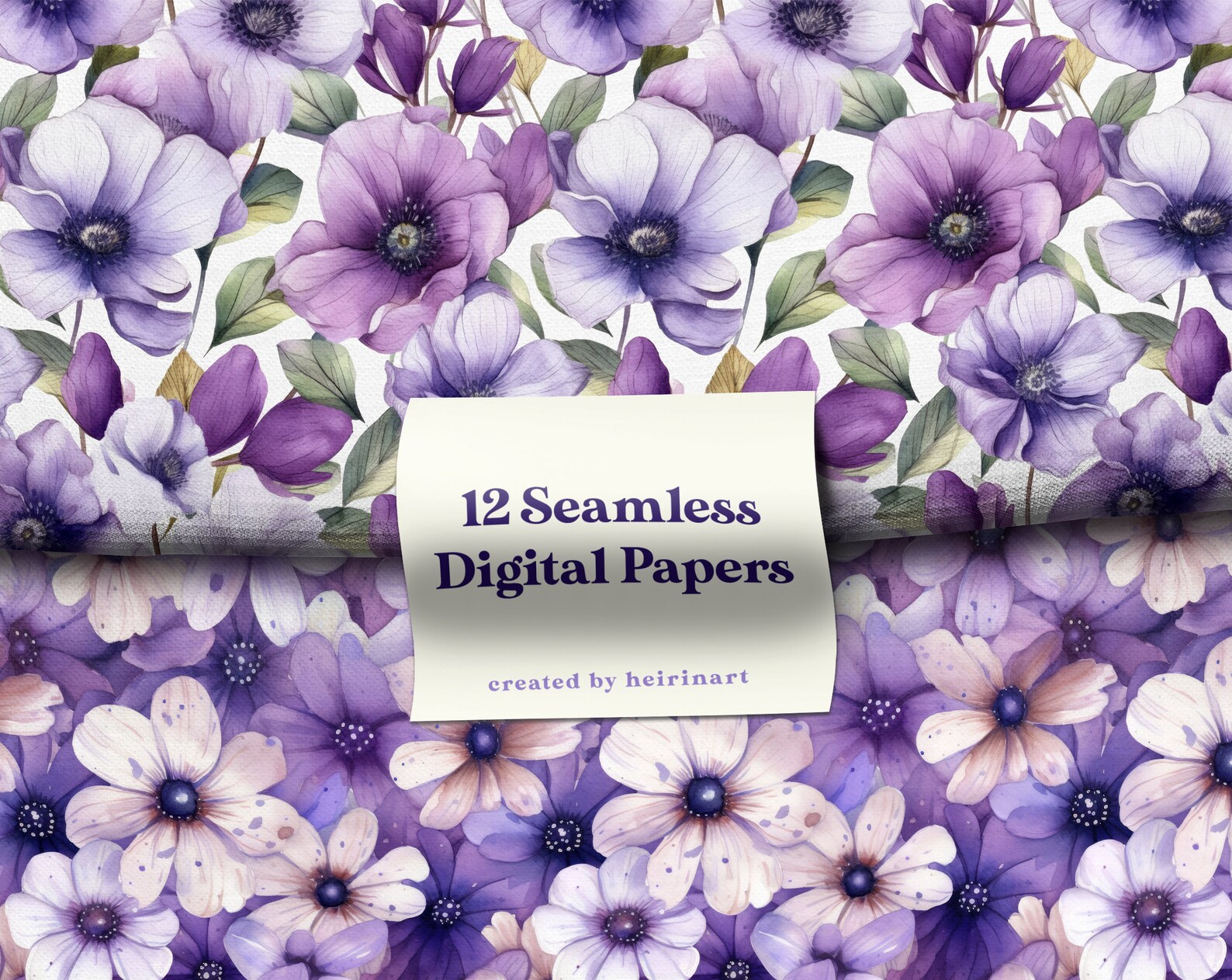 Purple Floral Digital Paper Watercolor Flowers Backgrounds - Etsy