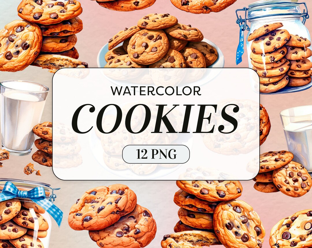 Chocolate Chip Cookies Clipart - Watercolor Cookies PNG - Commercial ...