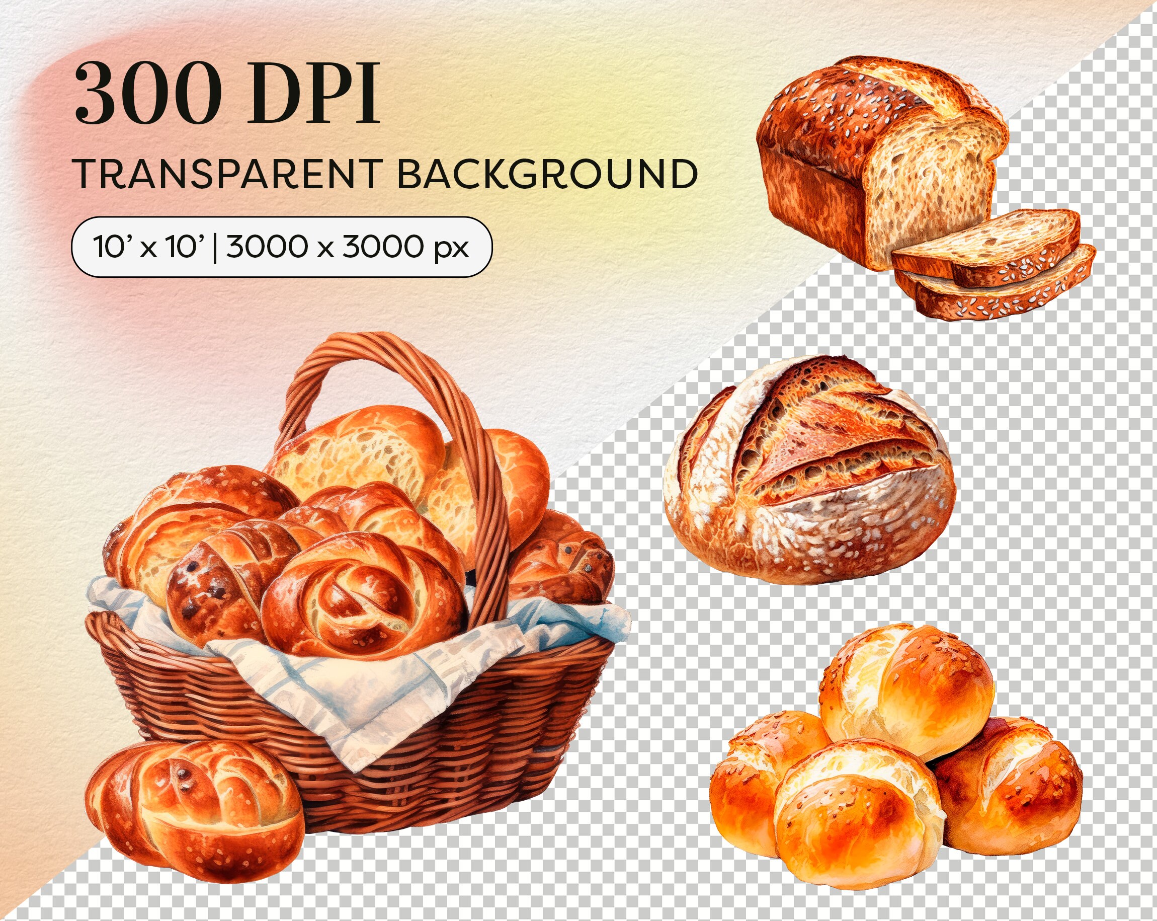 Watercolor Bread Clipart - Loaf of Bread PNG - Commercial Use - Bread ...