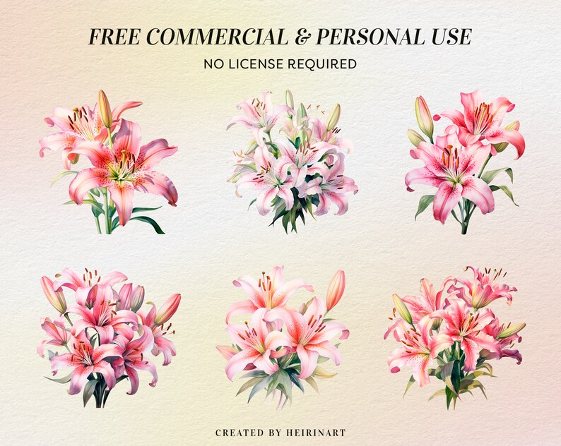 Watercolor Pink Lily Clipart - Watercolor Flowers PNG - Commercial Use ...