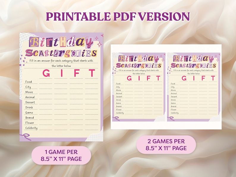 Birthday Scattergories Game for Her, Printable Editable Birthday Game ...