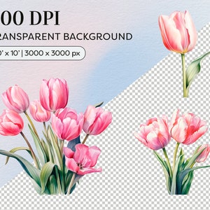 Watercolor Pink Tulip Clipart - Watercolor Flowers - Commercial Use ...
