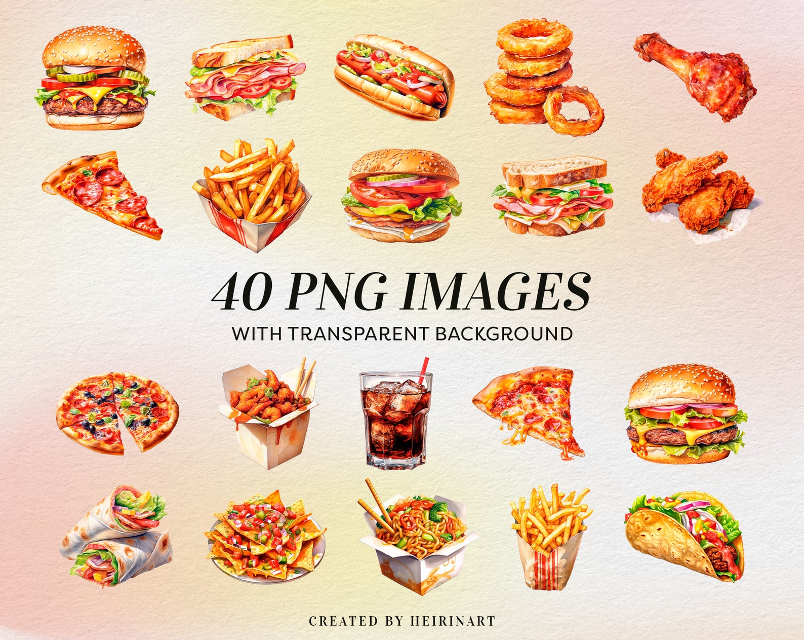 Watercolor Fast Food Clipart - Watercolor Food PNG - Commercial Use ...