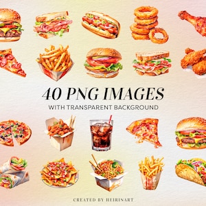 Watercolor Fast Food Clipart - Watercolor Food PNG - Commercial Use ...