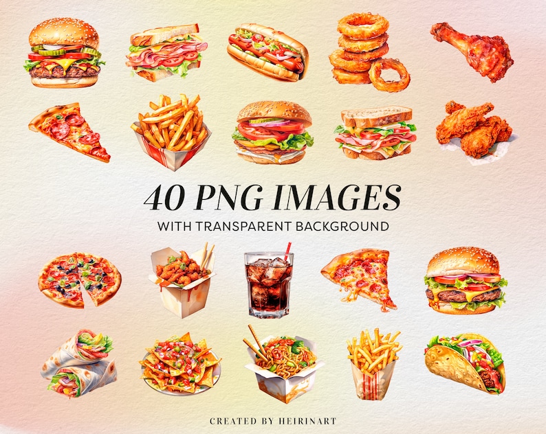 Watercolor Fast Food Clipart - Watercolor Food PNG - Commercial Use ...