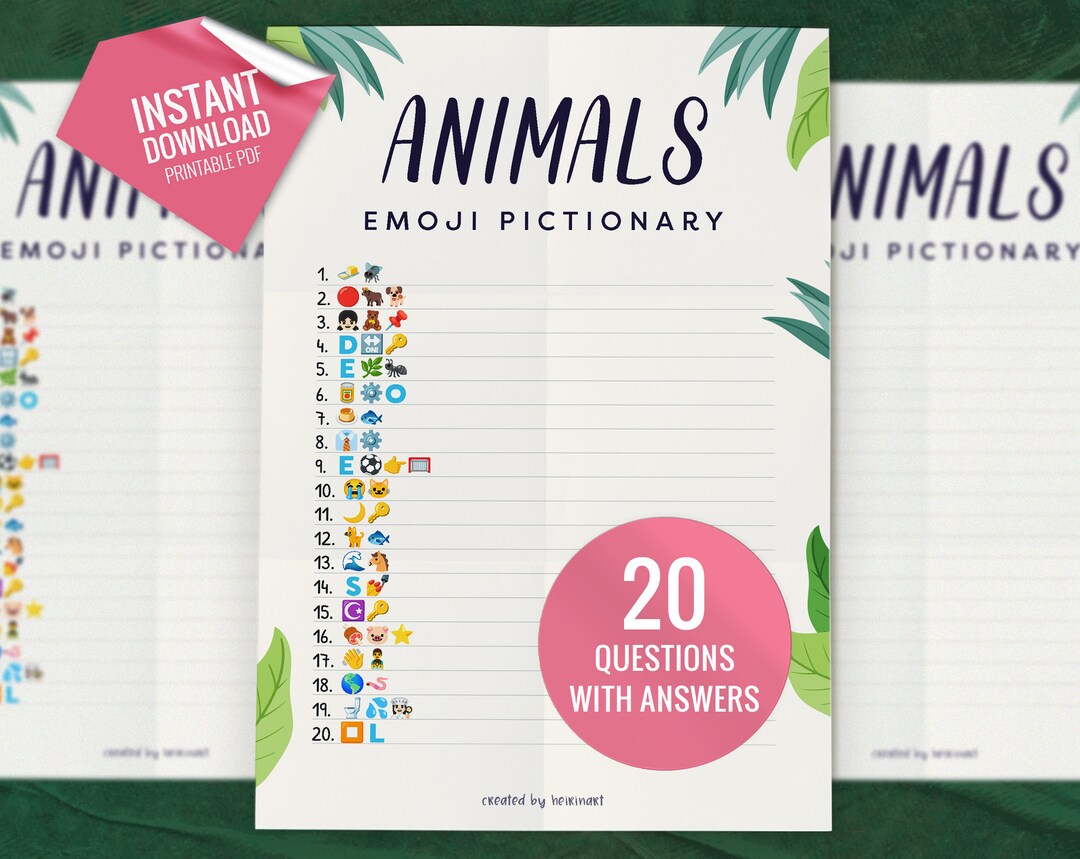 Animals Emoji Pictionary, Printable Party Games, Printable Emoji Game ...