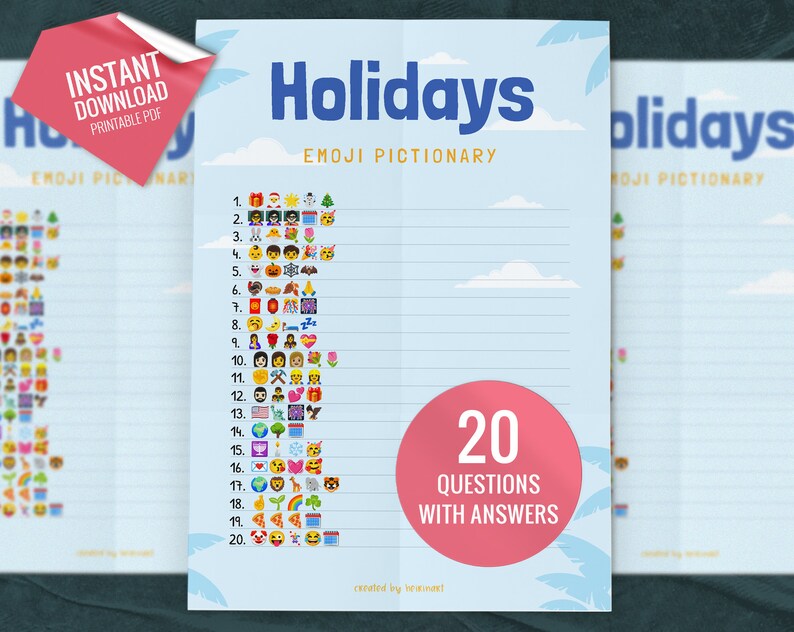 Holidays Emoji Pictionary, Printable Party Games, Birthday Party Game ...