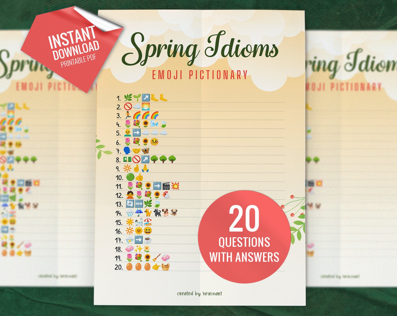 Spring Idioms Emoji Pictionary, Printable Party Games, Party Game for ...