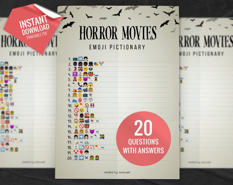 Horror Movies Emoji Pictionary, Printable Party Games, Fun Family ...
