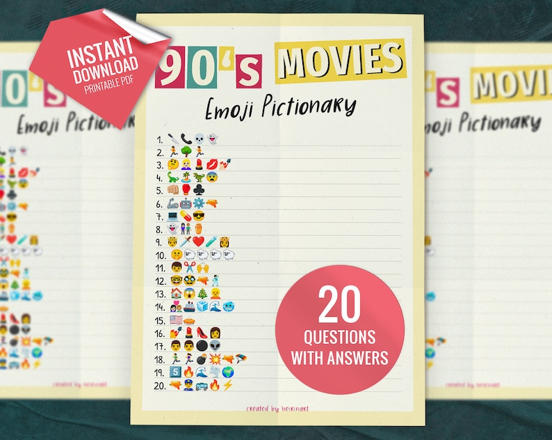 90s Movies Emoji Pictionary, Printable Party Games, Fun Family Activity ...