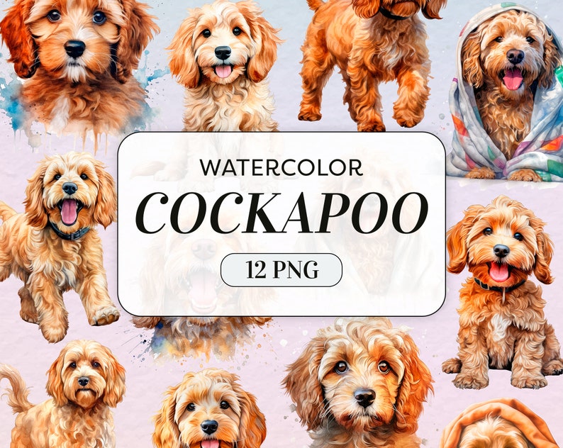 Watercolor Cockapoo Clipart - Pet Portrait PNG - Commercial Use - Cute ...