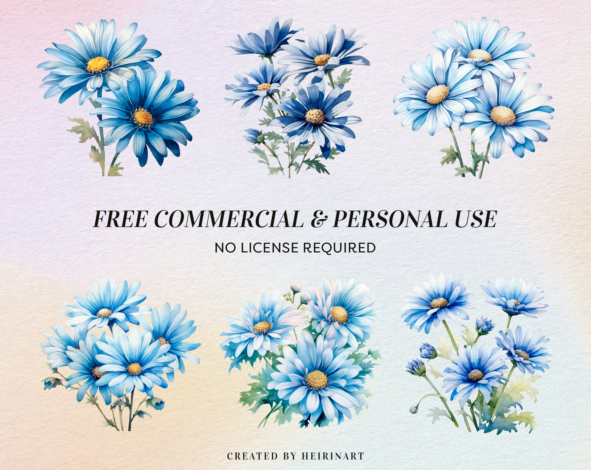 Watercolor Blue Daisy Clipart - Watercolor Flowers PNG - Commercial Use ...