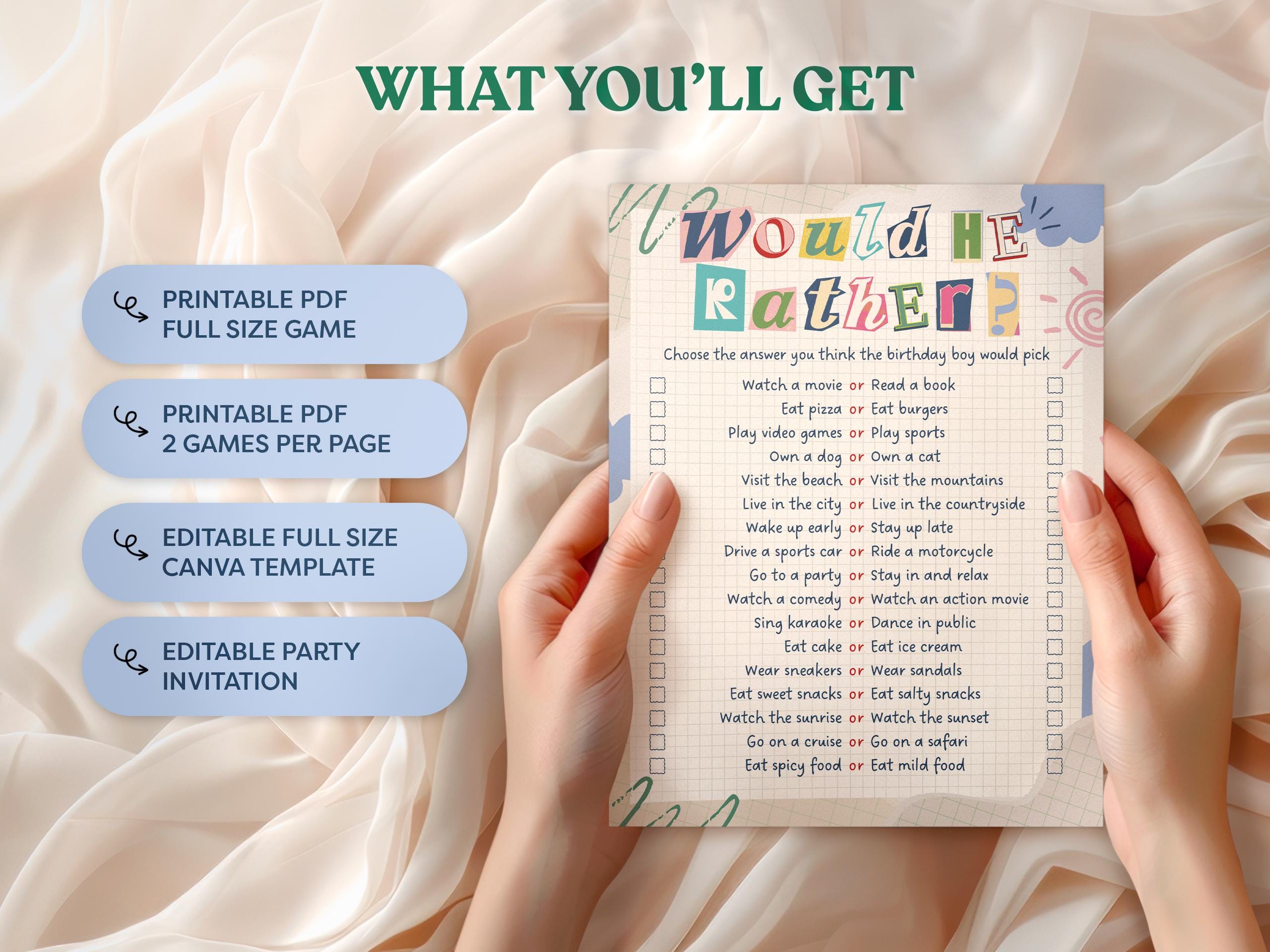 Would He Rather Birthday Boy Game, Printable & Editable Birthday Game ...