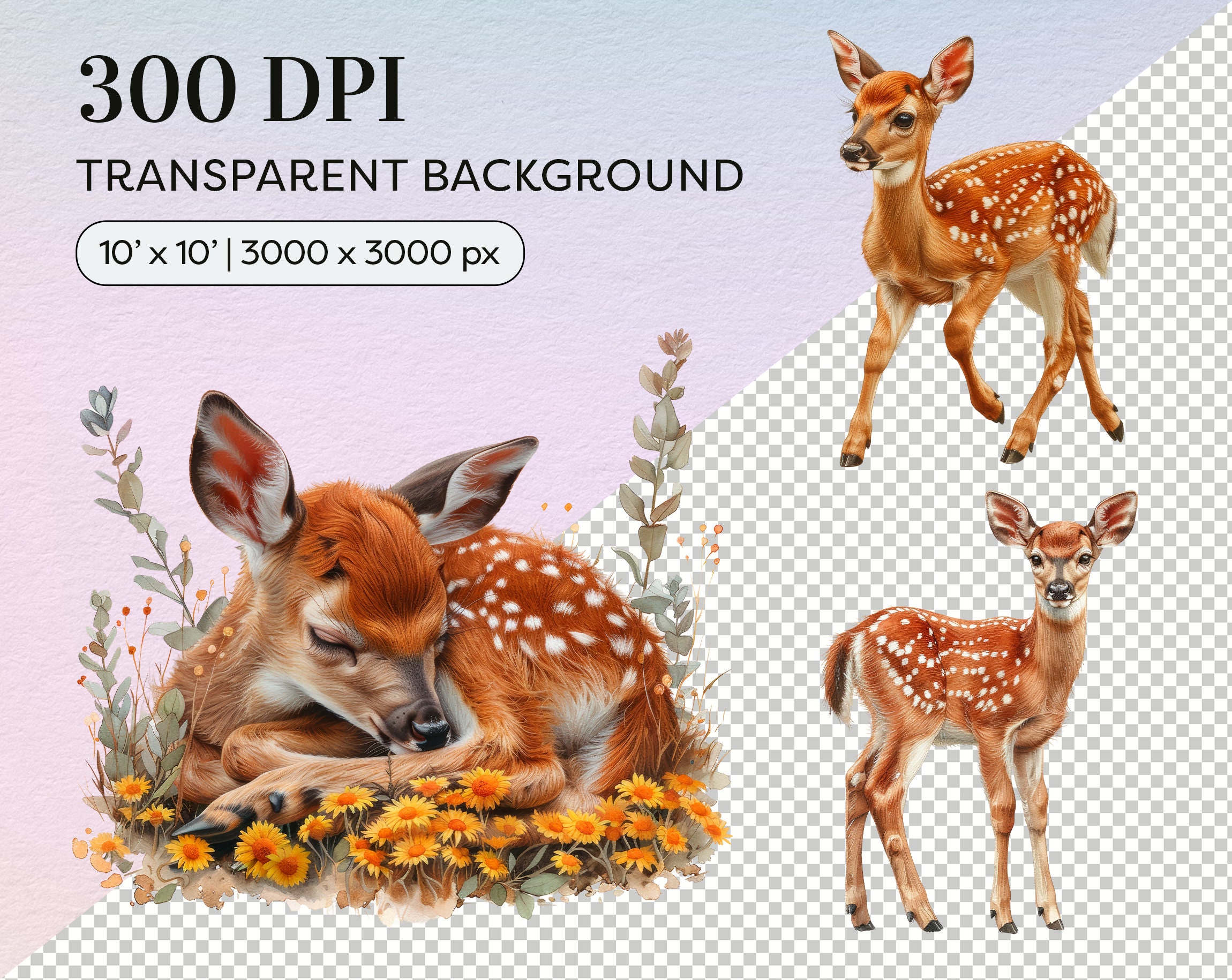 Watercolor Baby Deer Clipart Cute Deer PNG Commercial Use Baby Animals ...