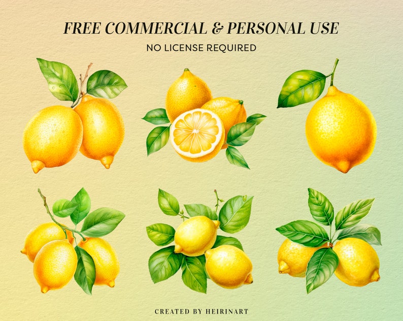 Watercolor Lemons Clipart Watercolor Fruits PNG Commercial Use Juicy ...