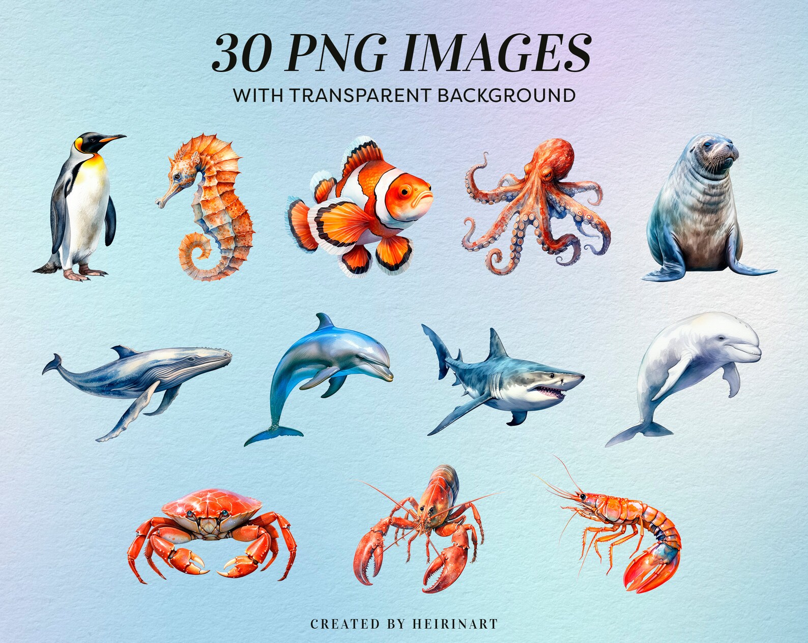 Aquatic Animals Clipart - Watercolor Sea Animals PNG - Commercial Use ...