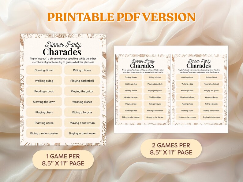 Charades Dinner Party Game, Printable & Editable Game, Icebreaker ...