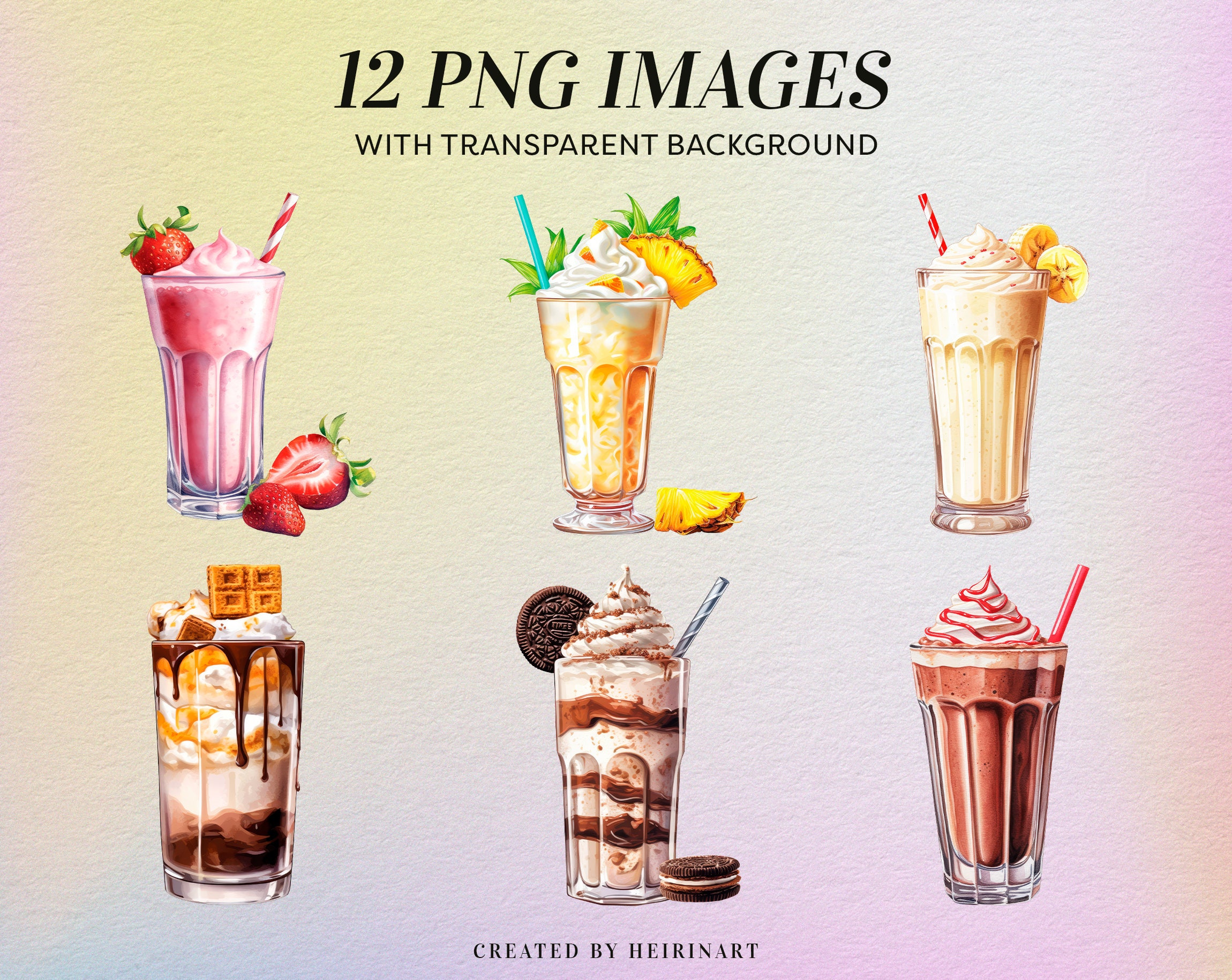 Watercolor Milkshake Clipart - Ice Cream Milkshake PNG - Commercial Use ...