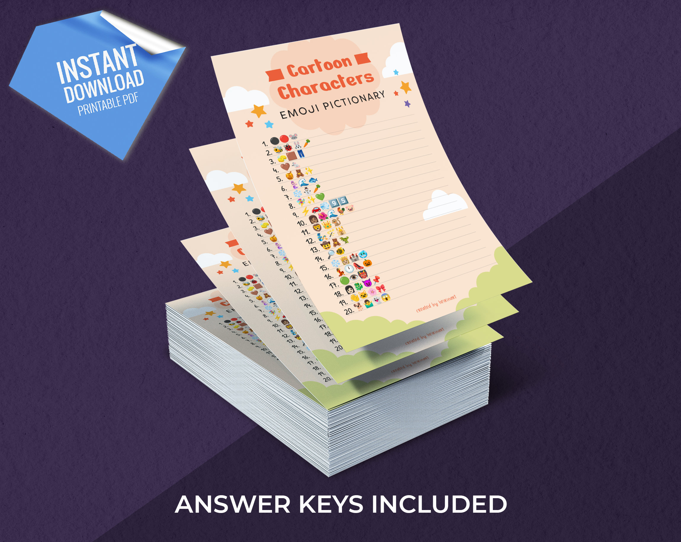 Cartoon Characters Emoji Pictionary, Printable Party Games, Birthday ...