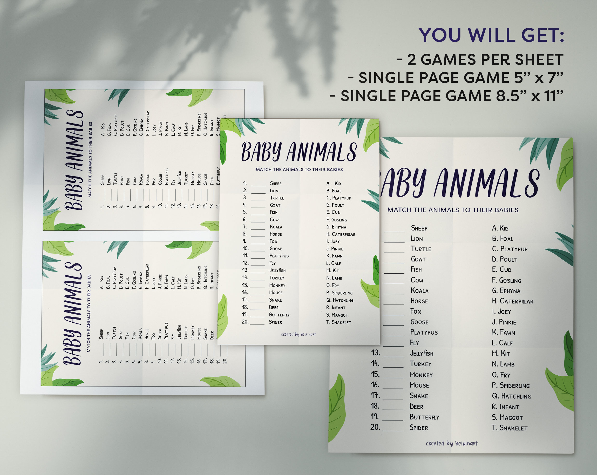 Baby Animals Match up Trivia Game, Printable Party Games, Party Game ...