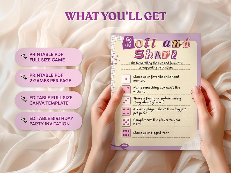 Roll and Share Birthday Girl Game, Printable Editable Birthday Game ...