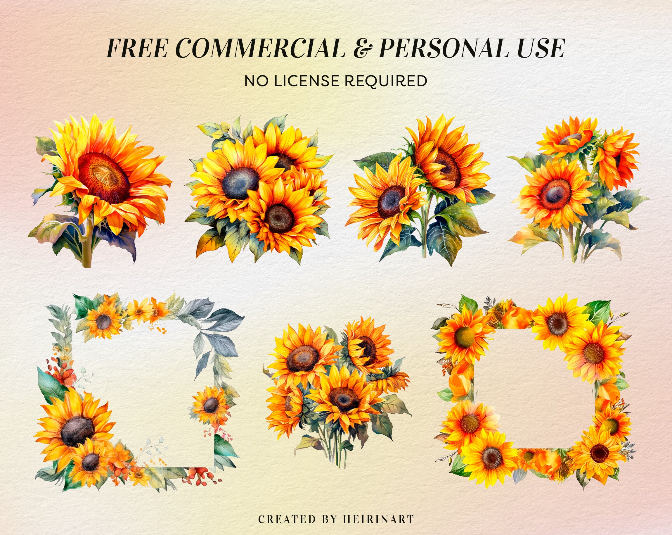 Watercolor Sunflowers Clipart Watercolor Sunflower PNG Commercial Use ...
