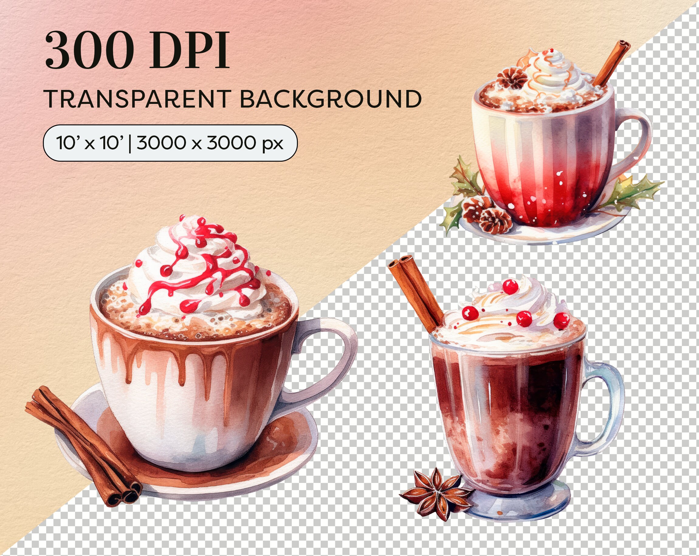 Watercolor Hot Chocolate Clipart - Hot Cocoa PNG - Commercial Use ...